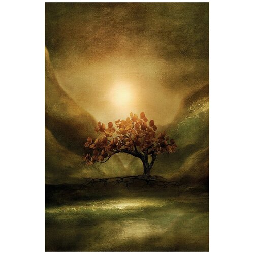 Постер на холсте Одинокое дерево на закате 40см. x 61см.