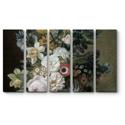 Модульная картина Пышный букет из роз, тюльпанов и ирисов 190x114