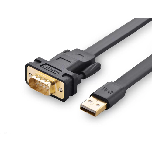 Кабель UGreen 20218 CR107 USB 2.0 to DB9 RS-232 Adapter Flat Cable, 2 м, 1 шт., черный