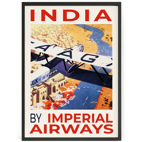 Мид-сенчури тревел плакат на стену Посетите Индию, Imperial Airways 1935 год 70 x 50 см в тубусе
