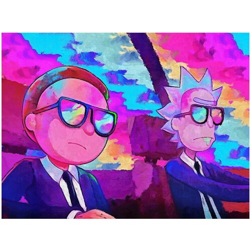 Постер / Плакат / Картина Рик и Морти. Главные герои в автомобиле 50х70 см в подарочном тубусе