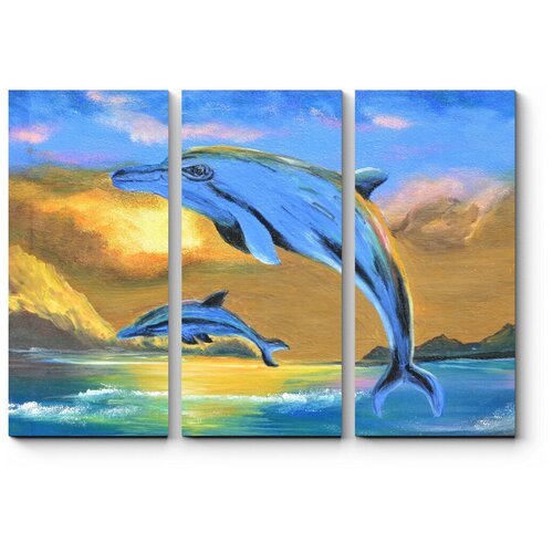Модульная картина Дельфины на закате, масло 100x72