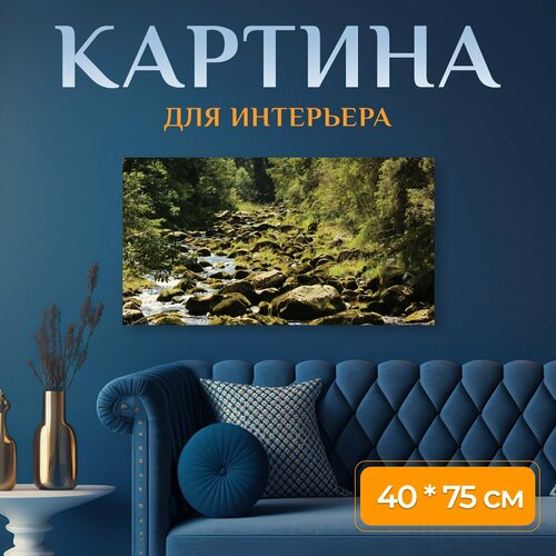 Картина на холсте "Шумава, река выдра, река" на подрамнике 75х40 см. для интерьера
