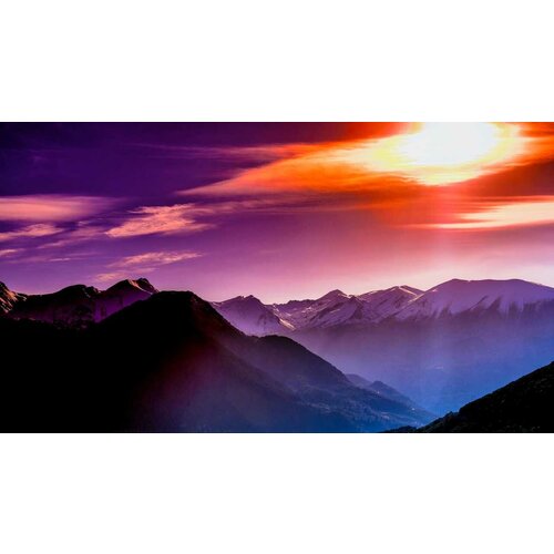 Картина на холсте 60x110 Альянс Лес "Horizon winter sunset" на подрамнике / интерьер/ декор