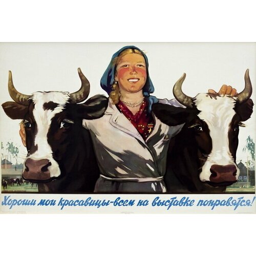 Плакат, постер на холсте СССР/ Хороши мои красавицы-всем на выставке понравятся. Размер 21 х 30 см
