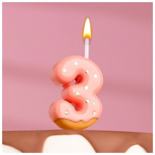 Свеча в торт "Клубничная глазурь", цифра "3", розовая, 3.8 см