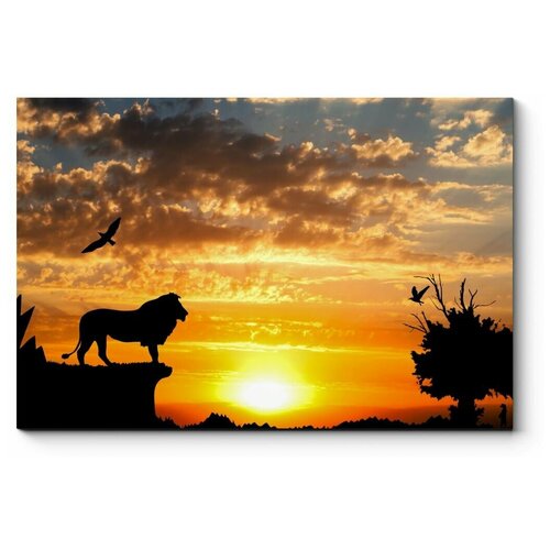Модульная картина Могучий лев на закате в горах 90x60