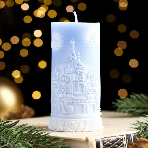 Свеча - цилиндр "С Рождеством!", 4,7×10 см, голубая