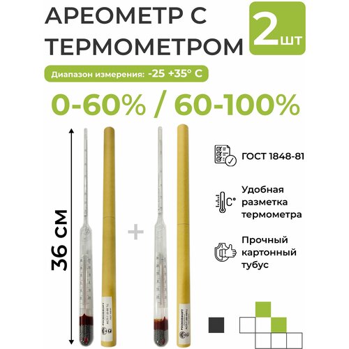 Набор ареометров с термометром АСП-Т (0-60%, 60-100%)