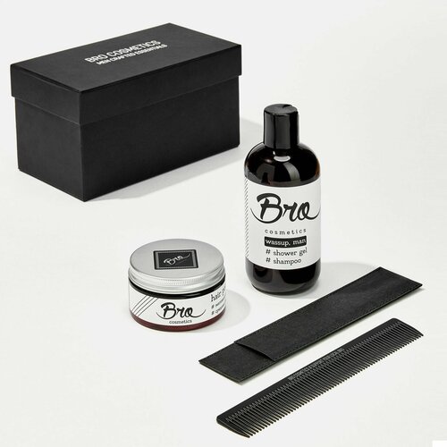 BROCOSMETICS Подарочный набор №3.0 // помада для укладки волос, шампунь-гель для душа, расчёска в чехле