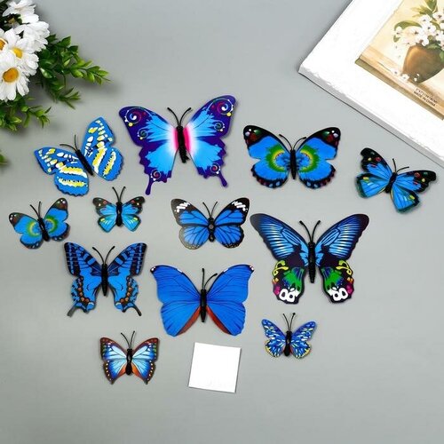 MARU Магнит пластик "Бабочки одинарные крылья голубые" набор 12 шт
