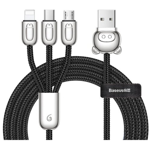 Кабель Baseus 3-in-1 USB Cable of Three Little Pigs USB For M+L+T (CAMLT-PG), 1.2 м, 1 шт., черный