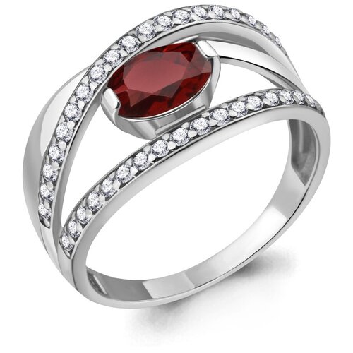 Кольцо Diamant online, серебро, 925 проба, гранат, фианит, размер 17.5