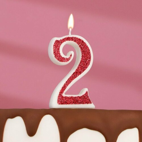 Свеча в торт на шпажке "Рубиновая коллекция", цифра 2, 5,2 см, рубиновая (комплект из 35 шт)