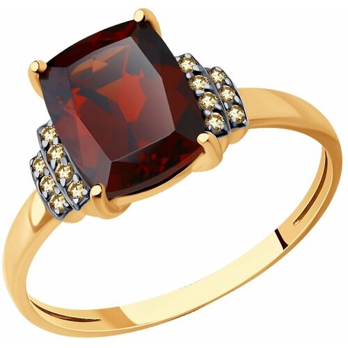 Кольцо Diamant online, золото, 585 проба, гранат, фианит, размер 18.5