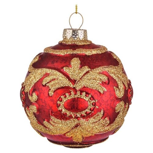 Елочный шар ErichKrause Королевская парча 38561, красный/золотистый, 7.5 см, 1 шт.