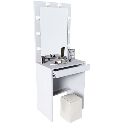 Туалетный столик (60 см) с ящиком, зеркалом и подсветкой (белый) В155*Ш60*Г40