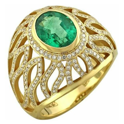 Кольцо Эстет, желтое золото, 750 проба, изумруд, бриллиант, размер 17.5, зеленый