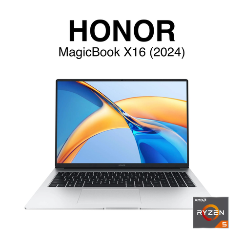 16" Ноутбук Honor MagicBook X16, BRN-H56 1920x1200 IPS, AMD Ryzen 5 7640HS (4.3 ГГц), RAM 16 ГБ LPDDR5, SSD 512 ГБ , AMD Radeon 760M, Windows 11 Pro, Серебристый, Русская раскладка