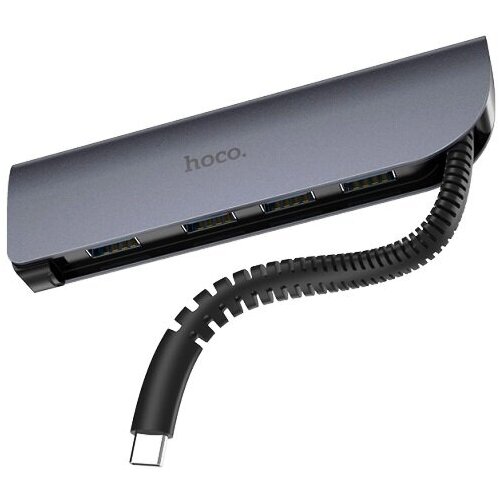 Разветвитель USB-C Hoco HB12 Metal Gray Type C хаб - концентратор 4 порта USB3.0 линейка - чёрный металлик