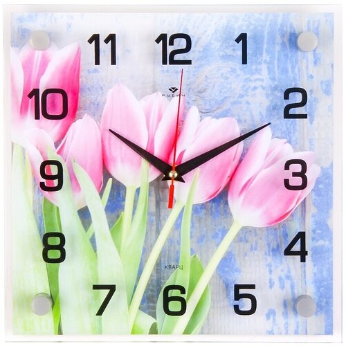 Часы настенные Рубин Тюльпаны, квадратные, с арабскими цифрами (2525-028)