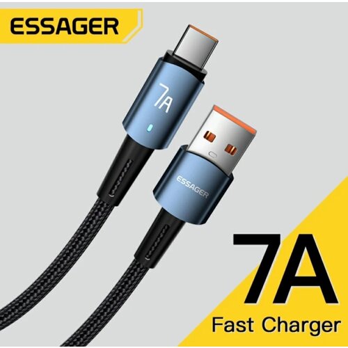 Кабель Essager USB - Type-C, PD 100W, 7 Aмпер, 2 метра, индикатор, быстрая зарядка для Huawei, Xiaomi, Samsung, Oppo