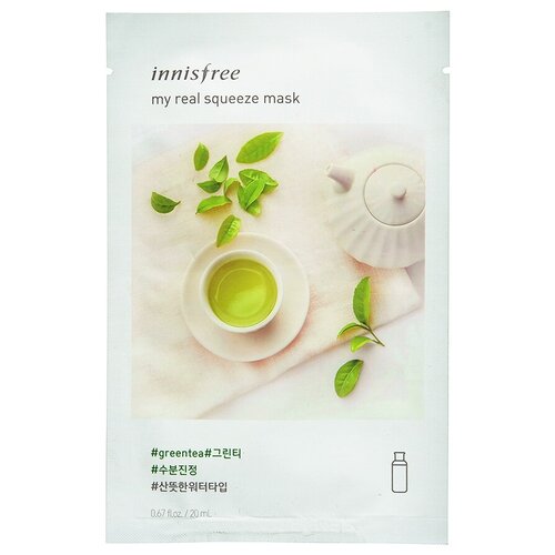 Innisfree тканевая маска My real squeeze mask-green tea с экстрактом зеленого чая, 20 мл