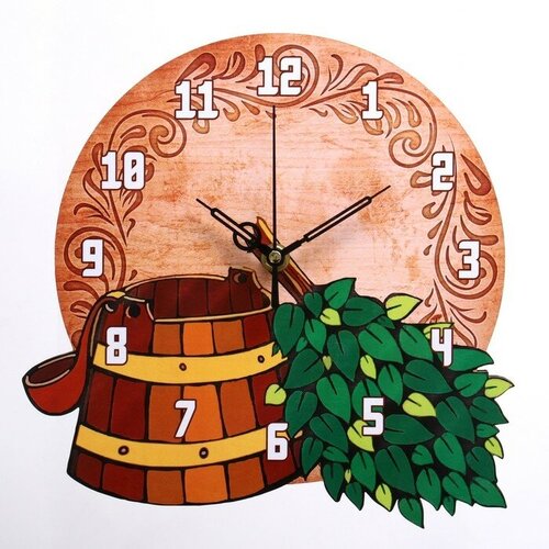Часы настенные, серия: Баня, "Ведро и веник", плавный ход, 24 х 24.5 см