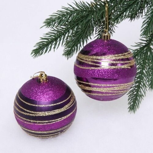 Набор новогодних игрушек на елку, шары украшения Алмазная россыпь, 8 см, Фиолетовый, 2 шт