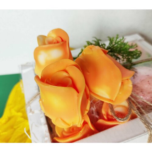 Подарочный набор фигурного мыла ручной работы Роза-шоколад-манго и бомбочка для ванн