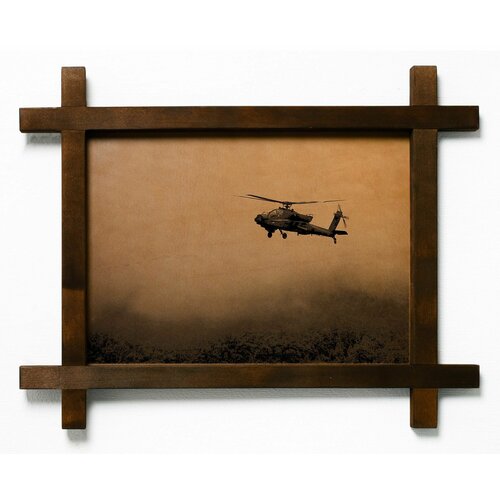 Картина Вертолет, интерьерная для украшения и декора на стену в деревянной раме, подарок, натуральная кожа, BoomGift