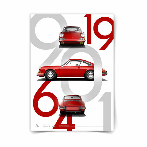 Плакат Porsche 901 Red Triple 50х70 см / постер на стену