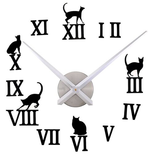Часы-наклейка, серия: DIY, "Кошечки", плавный ход, d-120 см, 1 АА, черные