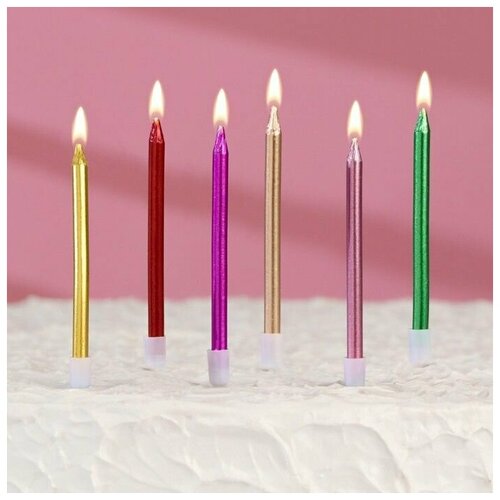 Свечи в торт коктейльные "С днем рождения", 6 шт, 6,5 см, металлик