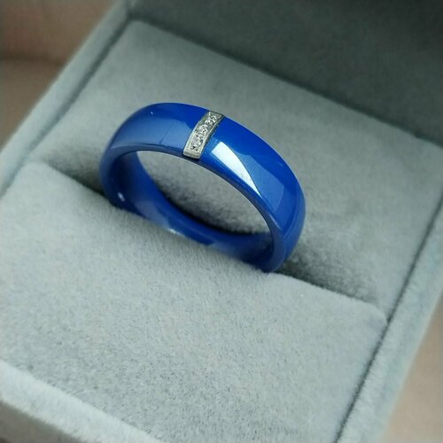 Кольцо, керамика, циркон, искусственный камень, размер 16, синий