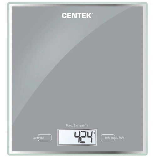 Весы кухонные CENTEK CT-2462 (Серебристый) электронные, стеклянные, LCD, 190х200 мм, max 5кг, шаг 1г