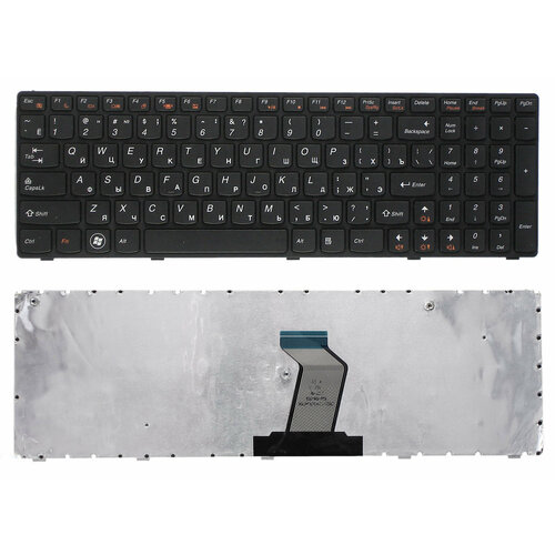 Клавиатура для Lenovo MP-10A33US-6861 черная с черной рамкой, ножка крепежа находится рядом со шлейфом