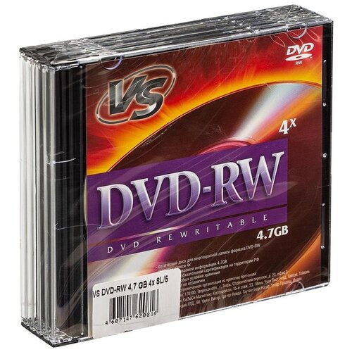Носители информации DVD-RW, 4x, VS, Slim/5, VSDVDRWSL501