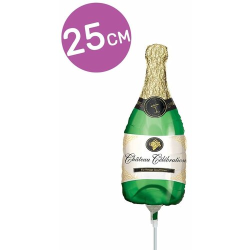 Воздушный шар фольгированный Anagram мини-фигура, Бутылка шампанского, 25 см, 5 шт