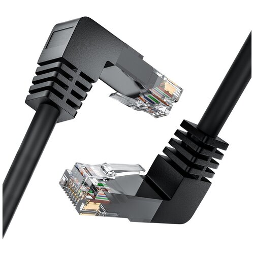 GCR Патч-корд 0.5m UTP кат.6, черный, верхний/верхний угол, литой, ethernet high speed, RJ45, T568B