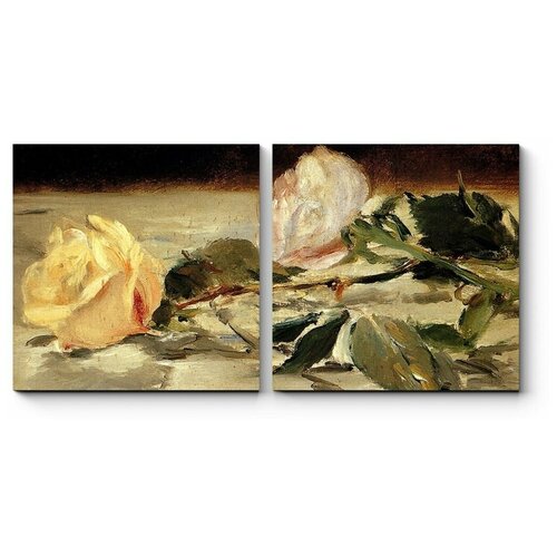 Модульная картина Две розы на скатерти 100x50