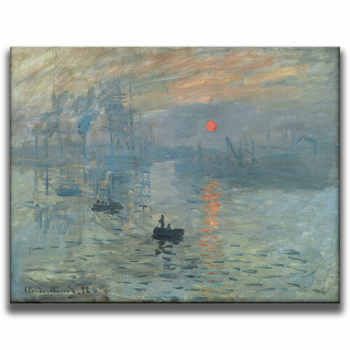 Картина для интерьера на холсте Клода Моне «Впечатление. Восходящее Солнце» 30х38, холст натянут на подрамник