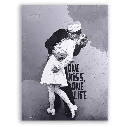 Мотивационный плакат на бумаге / One kiss-one life / Саша Крамар