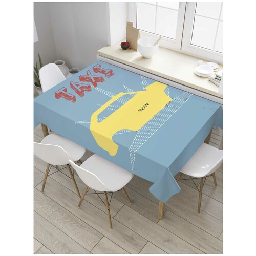 Скатерть прямоугольная JoyArty на кухонный стол "Такси на сборке" из оксфорда, 120x145 см