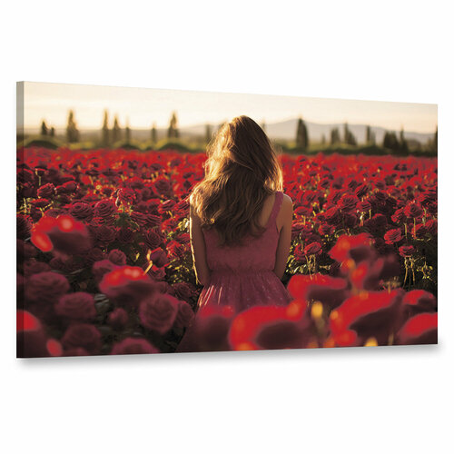 Интерьерная картина 100х60 "Девушка в розовом поле"