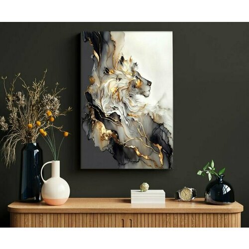 Интерьерная картина на холсте "Лев в золоте" 60х80 см