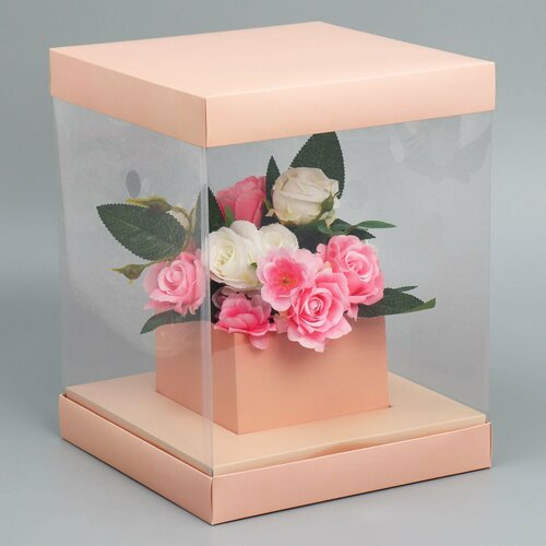 Коробка для цветов с вазой и PVC окнами складная «Персик», 23 х 30 х 23 см