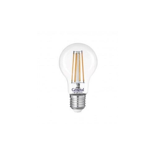 Светодиодная LED лампа General филамент ЛОН A60 E27 15W 6500K 6K 60x105 (нитевидная) празрачная 660318 (упаковка 10 штук)