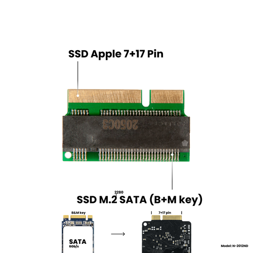 Адаптер-переходник для установки SSD M.2 2280 SATA (B+M key) в разъем 7+17 Pin на MacBook Pro Retina 13/15", iMac 21.5/27", Mid 2012 - Early 2013