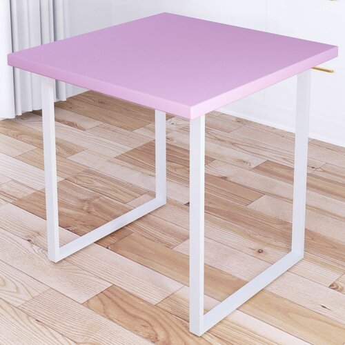 Стол кухонный Loft квадратный со столешницей розового цвета из массива сосны 40 мм и белыми металлическими ножками, 60x60х75 см
